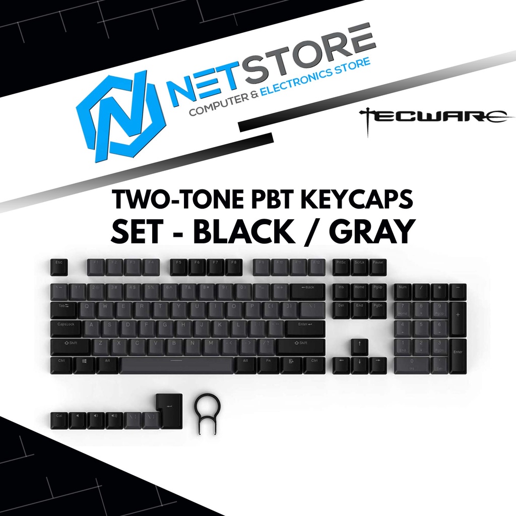 TECWARE TWO-TONE PBT KEYCAP SET - BLACK/GRAY - TWKB-PBT-BKGR | Shopee ...
