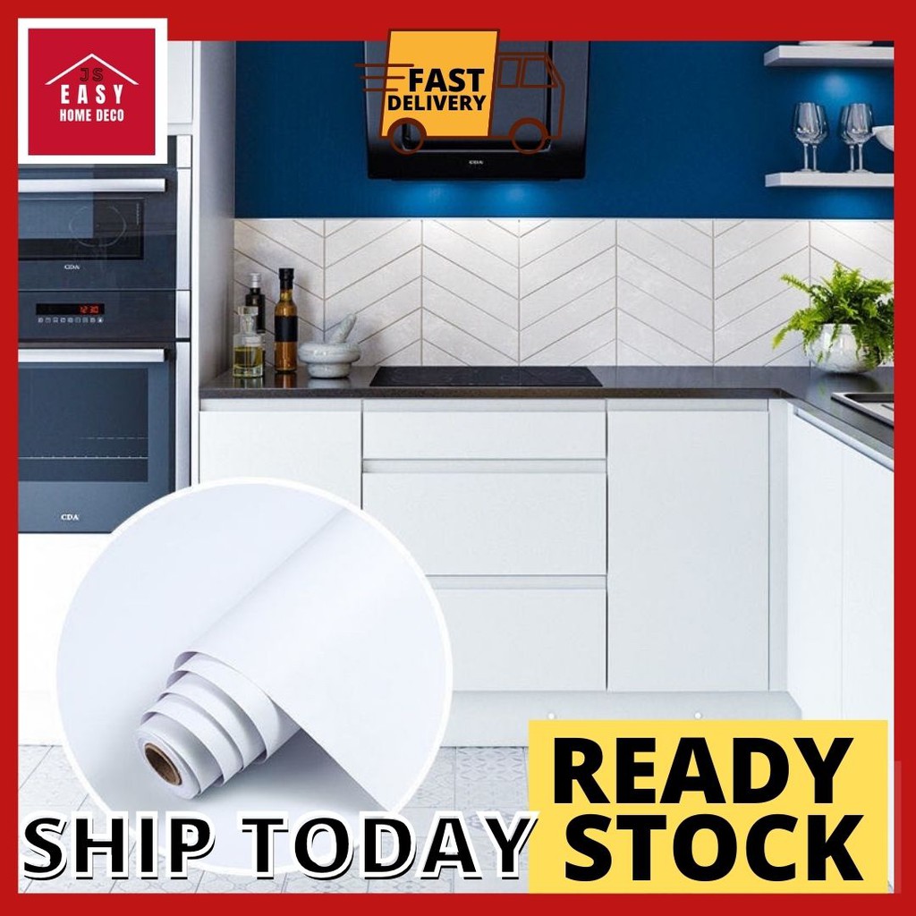 [ 60cm x 3m] Matte White Waterproof Cabinet sticker Wallpaper Sticker ...