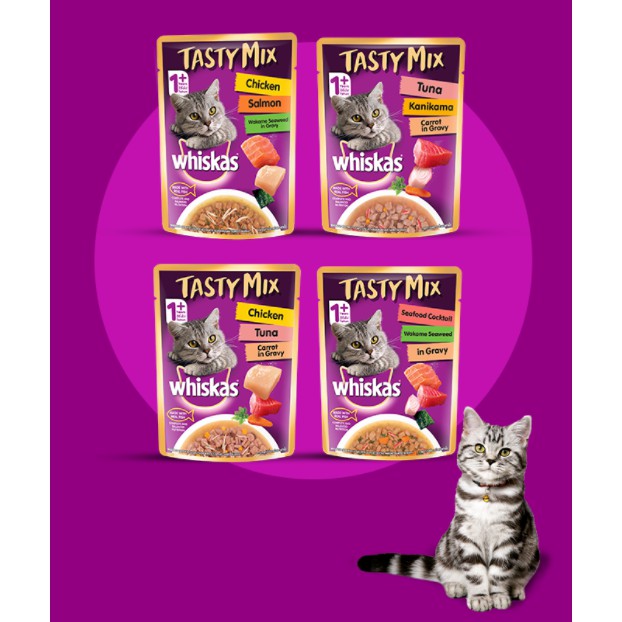 (6 PACKET BUNDLE) Whiskas Tasty Mix Cat Pouch/ Wet Food- 4 Flavors (70g ...
