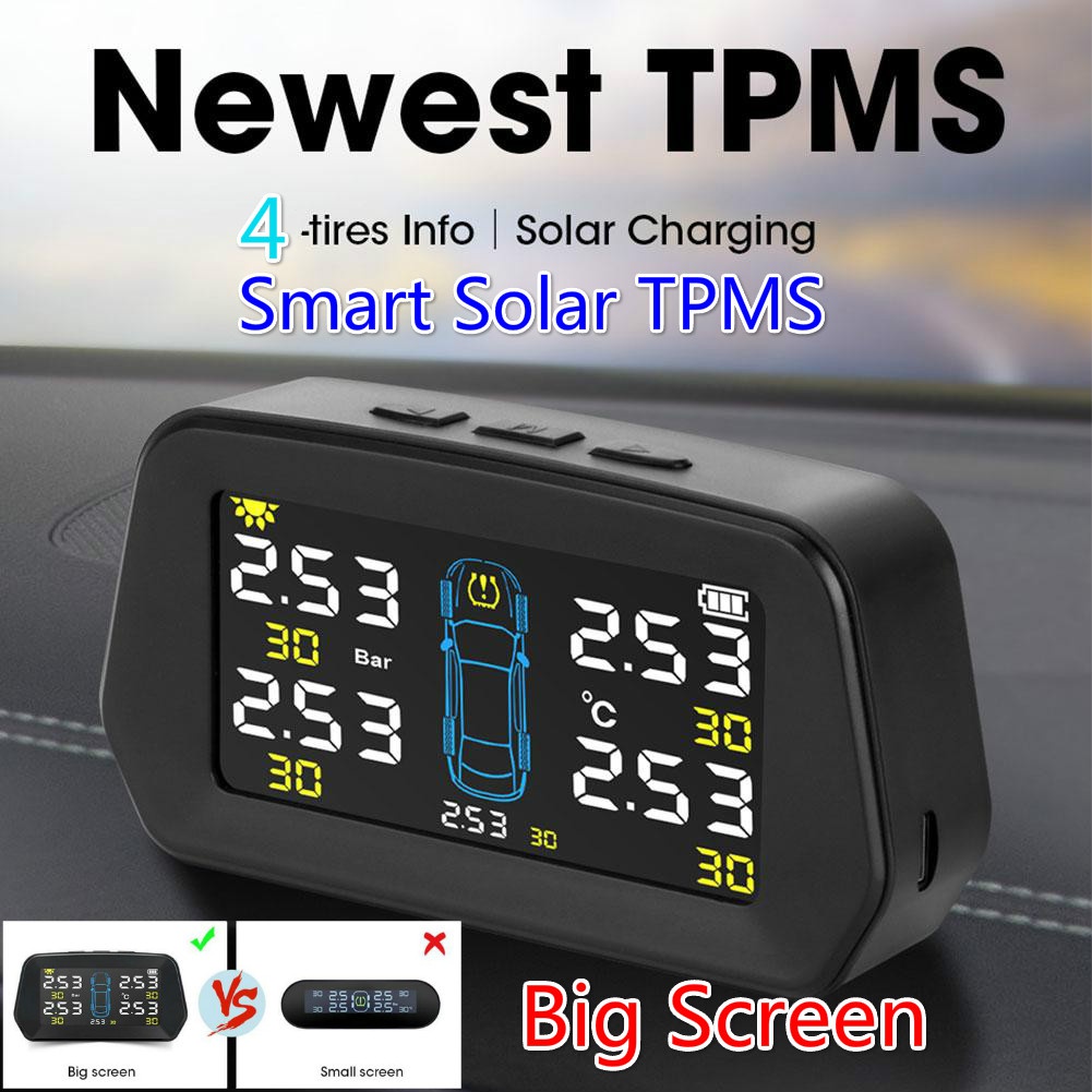 Newest Smart Alarm Tire Pressure Sensor Solar LED Large Screen Tire Pressure Monitor TPMS Tire ...