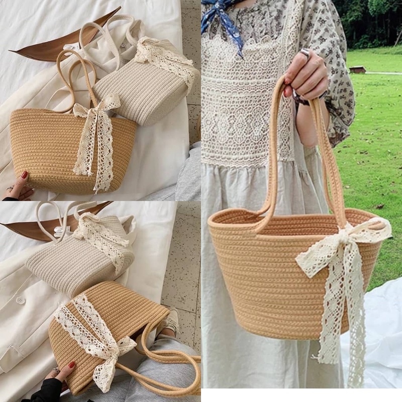 BPM Straw Women Bags beg pantai tote bucket bag beach | Shopee Malaysia