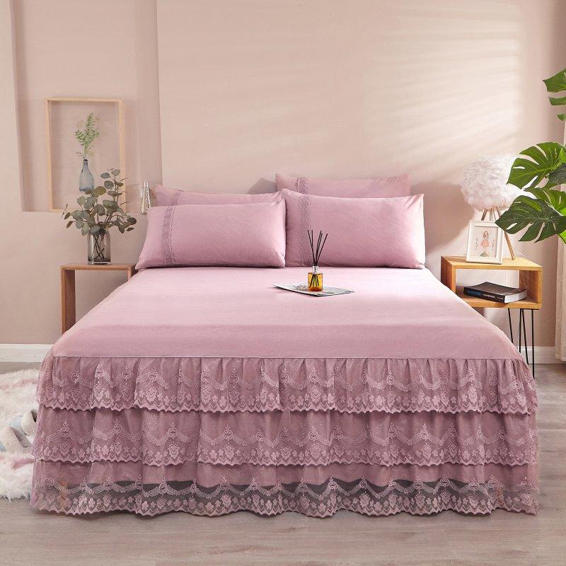 Lace Bedsheet Solid Color Bed Sheet Cover With Skirt Bed Skirting Sheet