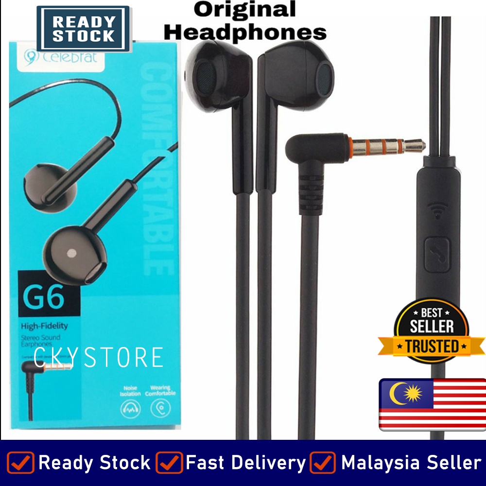 Original Celebrat G6 Earphone Super Bass Flat Wire 3.5mm with MIC | Shopee Malaysia
