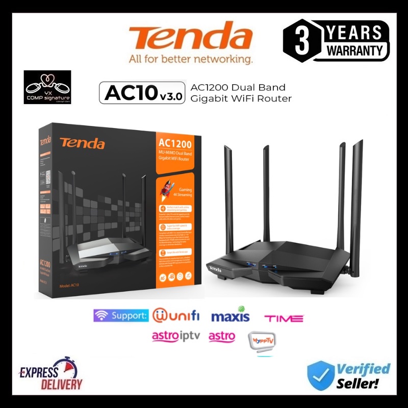 Tenda Wireless Wifi Router AC10 V3.0/AC1200mbps AP Mode-FOR FIBRE ...