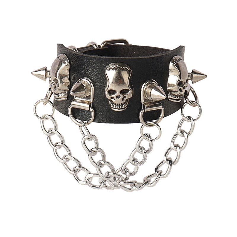 Fashion Punk Bracelet for Men Women Goth Bracelets Black Leather ...