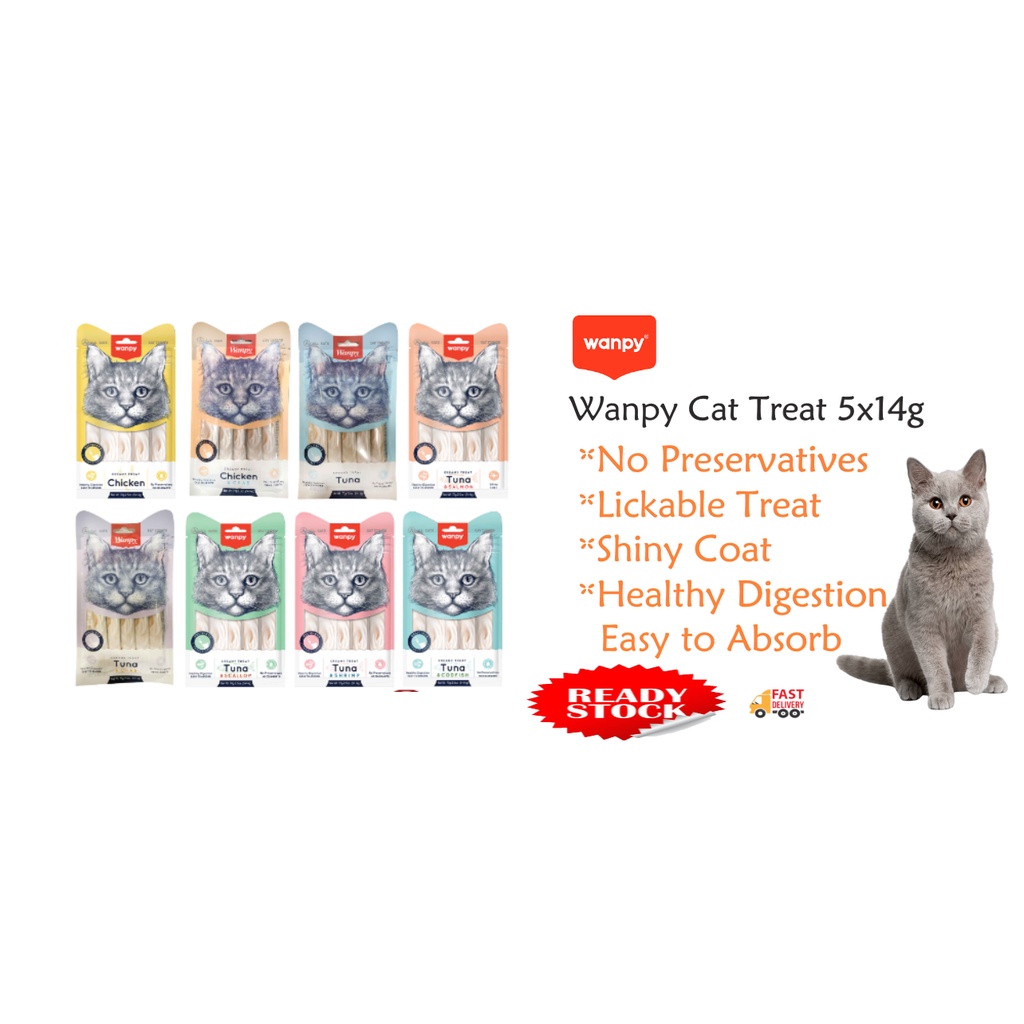 WANPY creamy treat 5 x 14g cat snack for cat makanan ringan cat stick ...