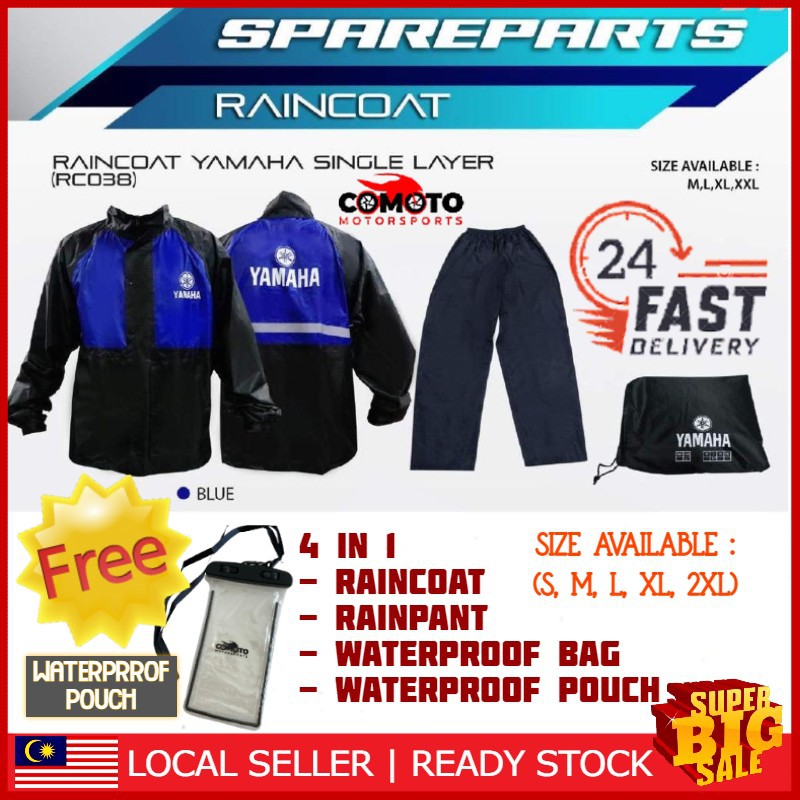 Yamaha (Blue) / Honda (Red) Single Layer Raincoat with Pants / baju ...