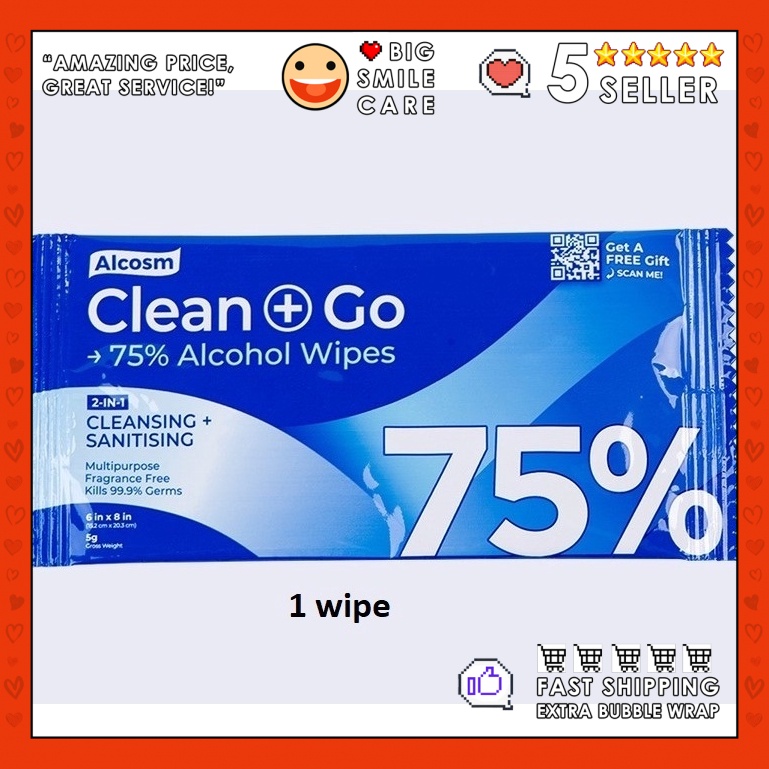 Alcosm 75% Classic Alcohol Wipes / Wet Wipes / Wet Tissue - Individual ...