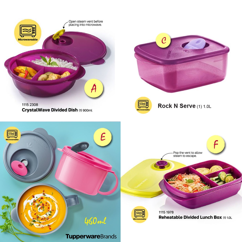 Tupperware Reheatable Divided Lunch Box 1.0L / CrystalWave Divided Dish ...