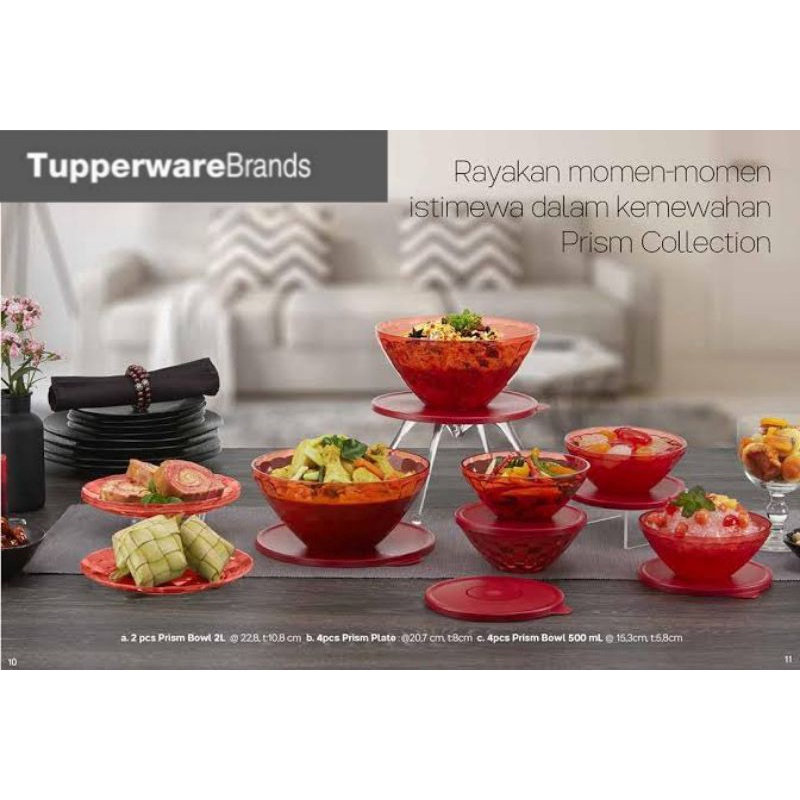 Tupperware Prisma Bowl 2 Liter (1 Pcs) - Red / Prism Clear Crystal ...