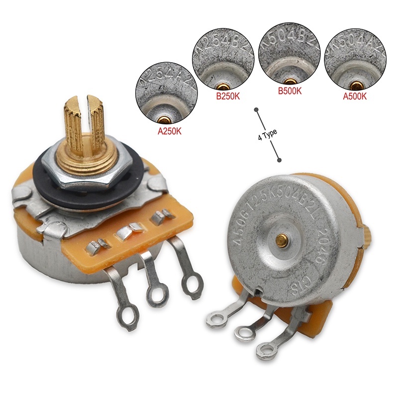 4Pcs Pure Brass Shaft Guitar Pots Log A or Linear 250K/500K Brass Shaft ...
