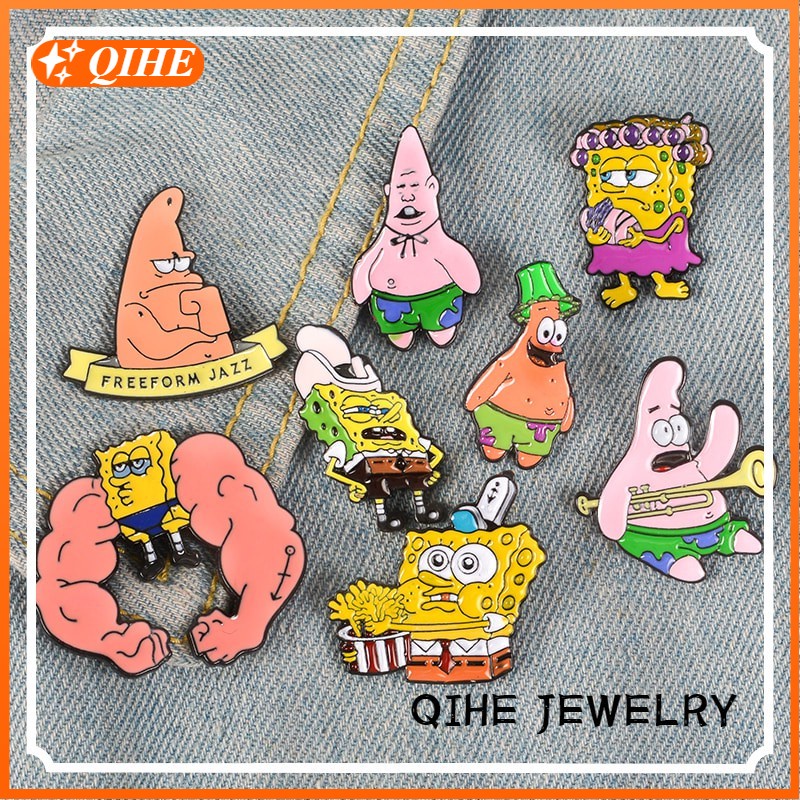 Cartoon Jewelry Spongebob Squarepants Patrick Star Doodle Bob Enamel ...