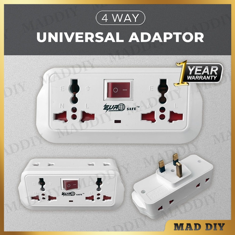 4 WAY 1500W UNIVERSAL MULTIPLE SOCKET 3PIN UK PLUG ADAPTOR WITH NEON ...