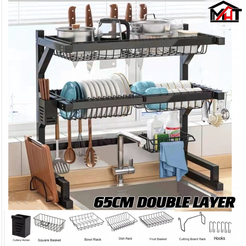 65/85/95/105CM Single&Double Layer Kitchen Sink Dish Drying Dish Rack ...