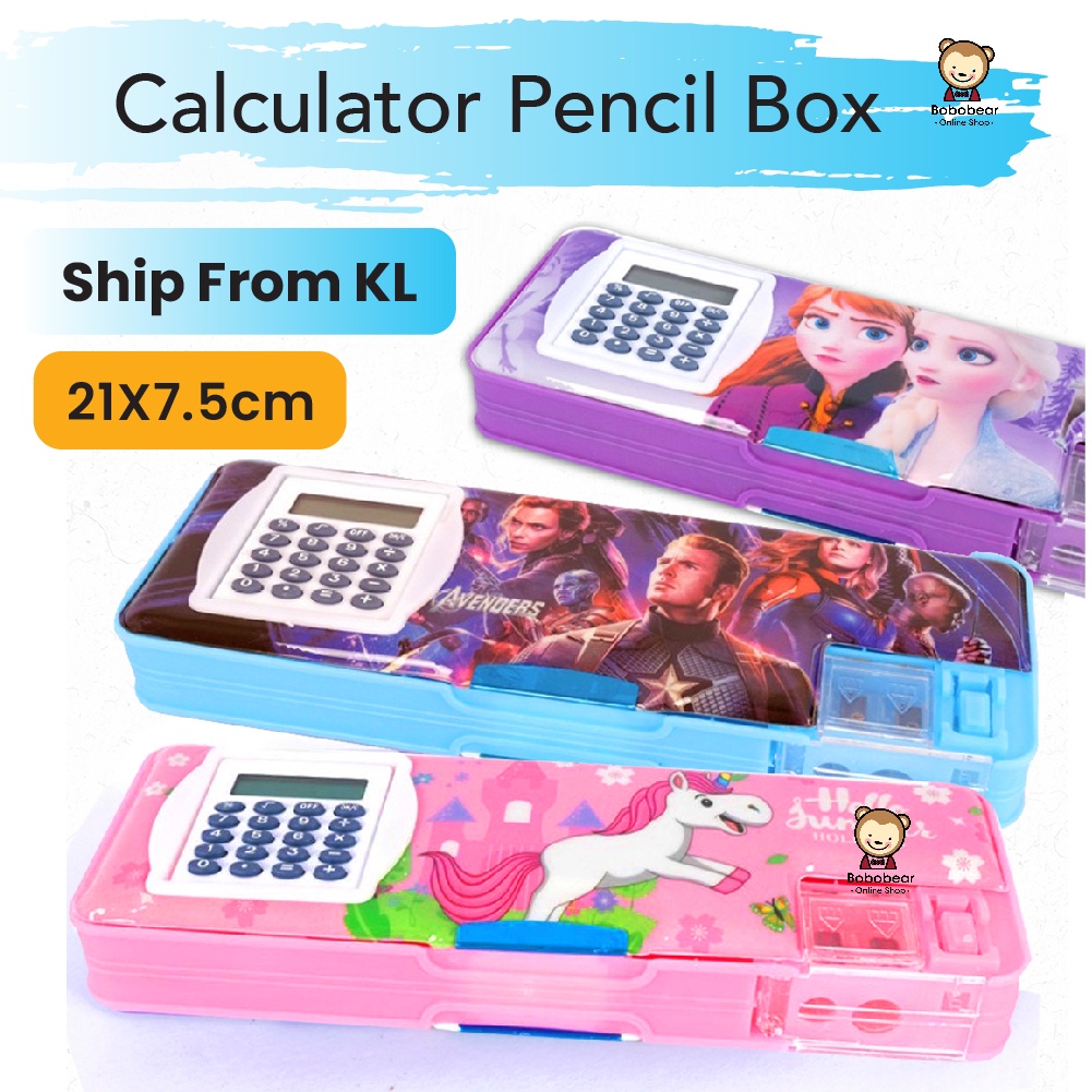 Cute Cartoon Character Unicorn With Sharpener And Calculator Pencil Box ...