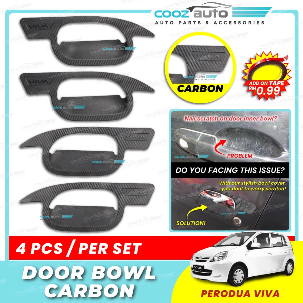 Perodua Viva Carbon Door Handle Inner Bowl Inserts Cover | Shopee Malaysia