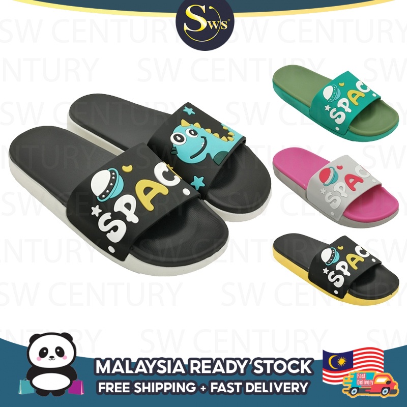 SWS Women Flat Casual Slip-on Cartoon Graphic Sandals / Selipar Wanita ...