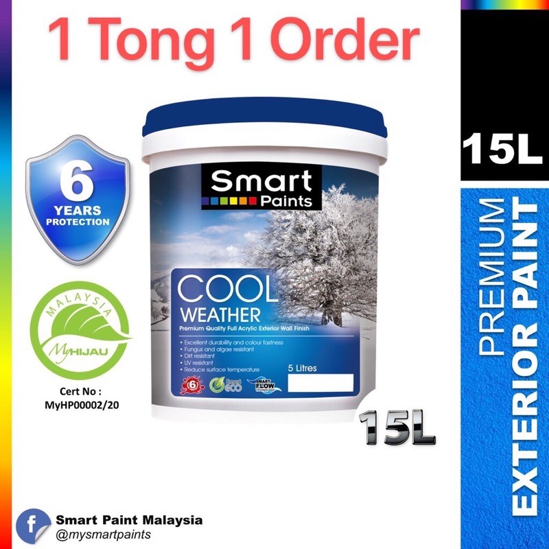 15 Liter Smart Paints Cool Weather 6Years Acrylic Exterior Wall Paint | Shopee Malaysia