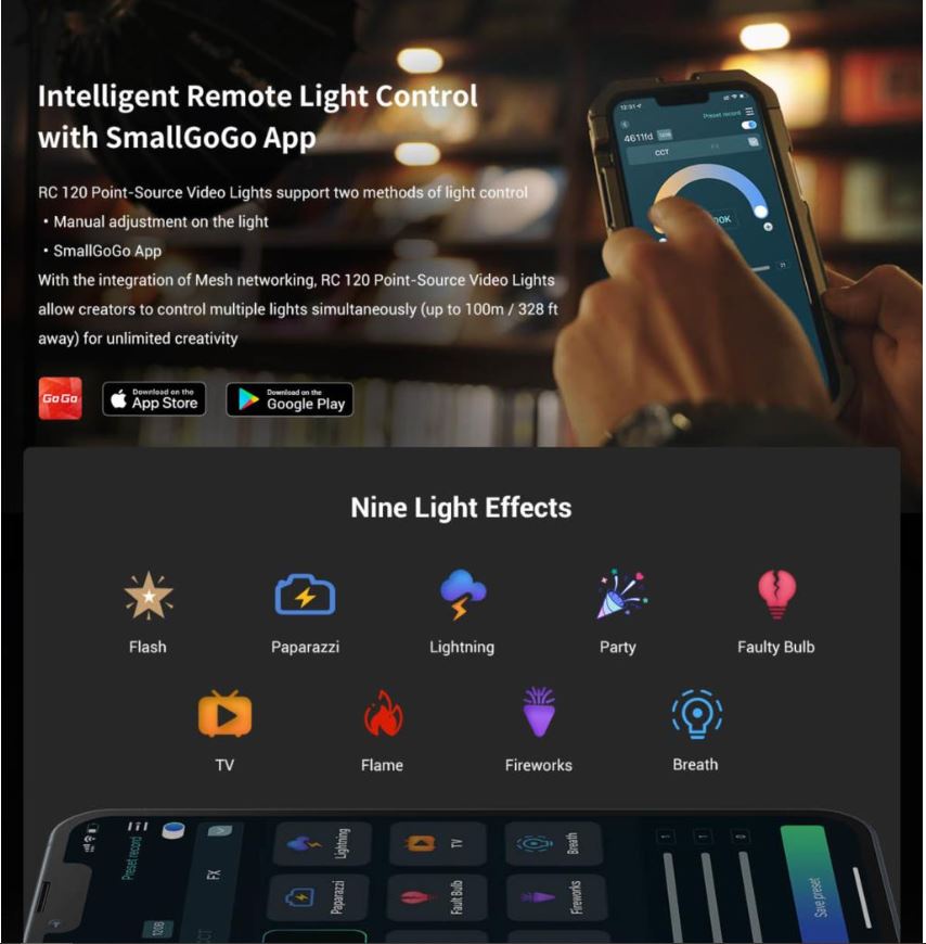 SmallRig RC120B COB LIGHT , RC120 Bi-Color Light 2700-6500K 5600KLED ...