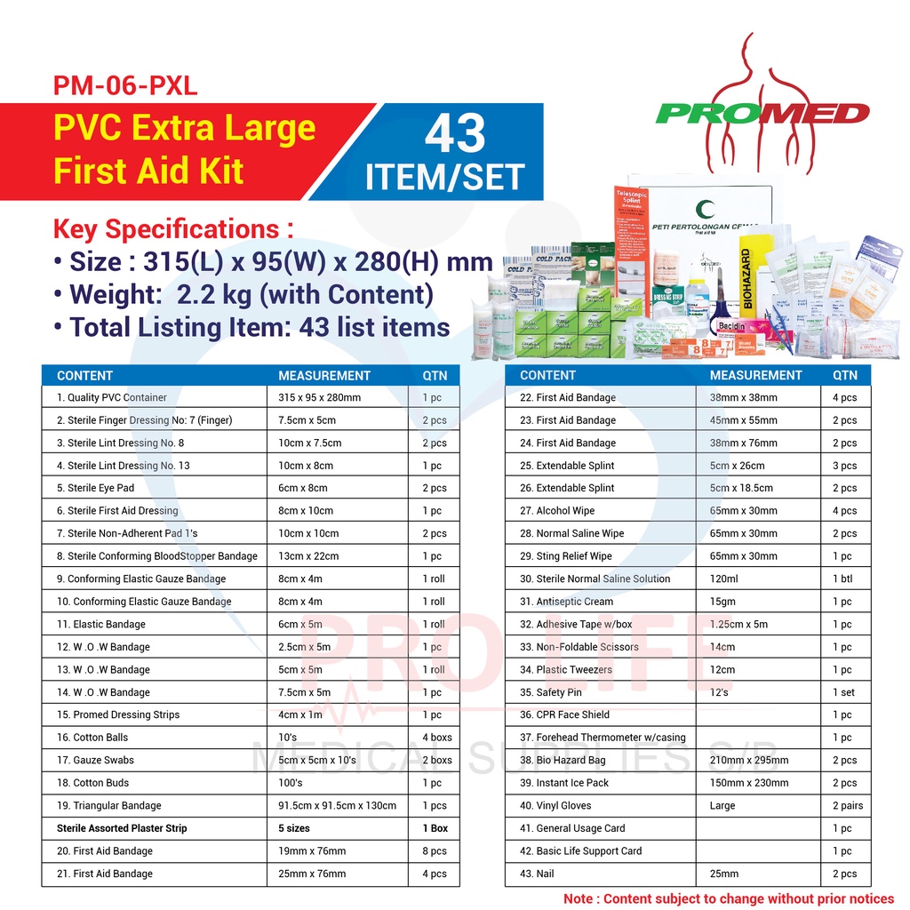 PROMED PVC First Aid Kit(5 Series) PETI PERTOLONGAN CEMAS Emergency Kit ...