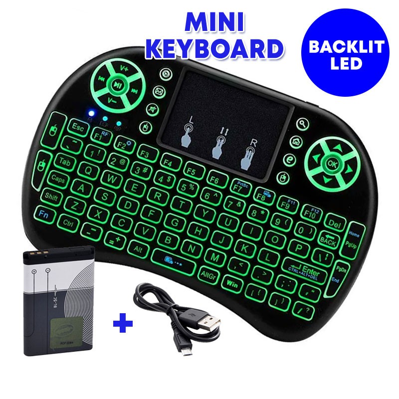 Portable Wireless Mini Keyboard LED Backlit Battery USB Remote ...