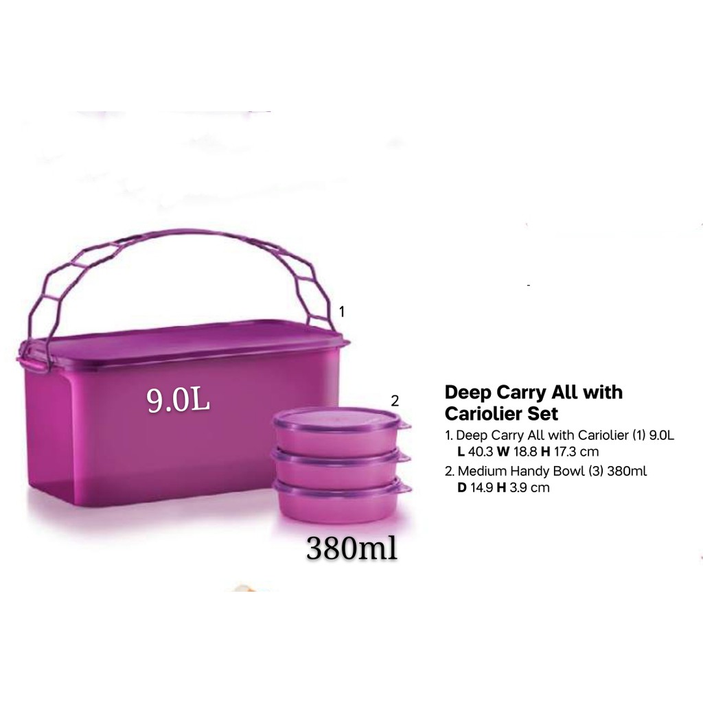 Tupperware Deep Carry All with Cariolier (9.0L) or Medium Handy Bowl ...