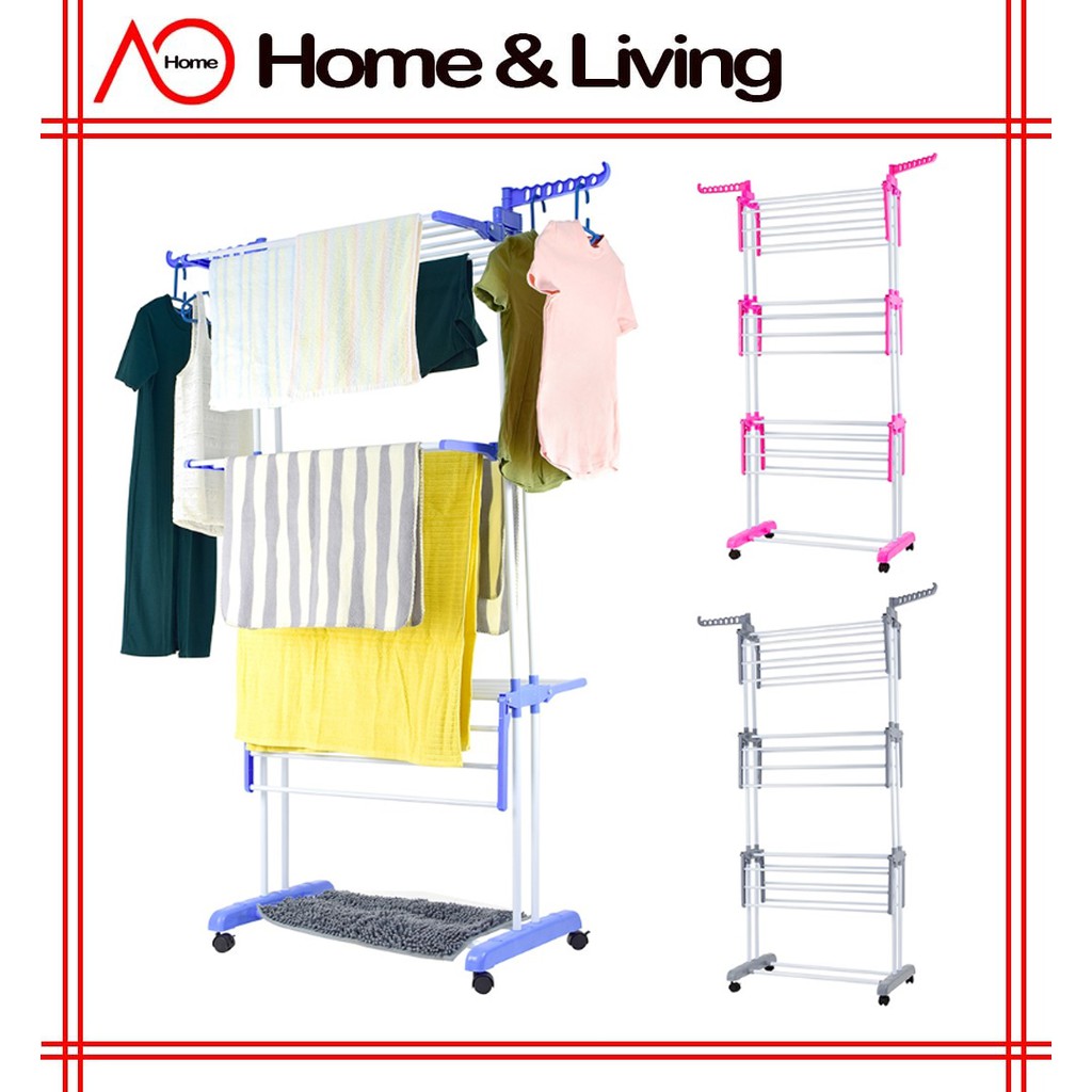 AO Home 3 Tier Foldable Drying Rack Clothes Rack Hanging Rack [ Single ...