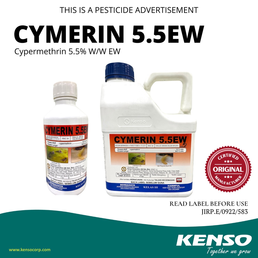KENSO CYMERIN 5.5EW (Cypermethrin 5.5% w/w EW) Insecticide 1L / 4L ...