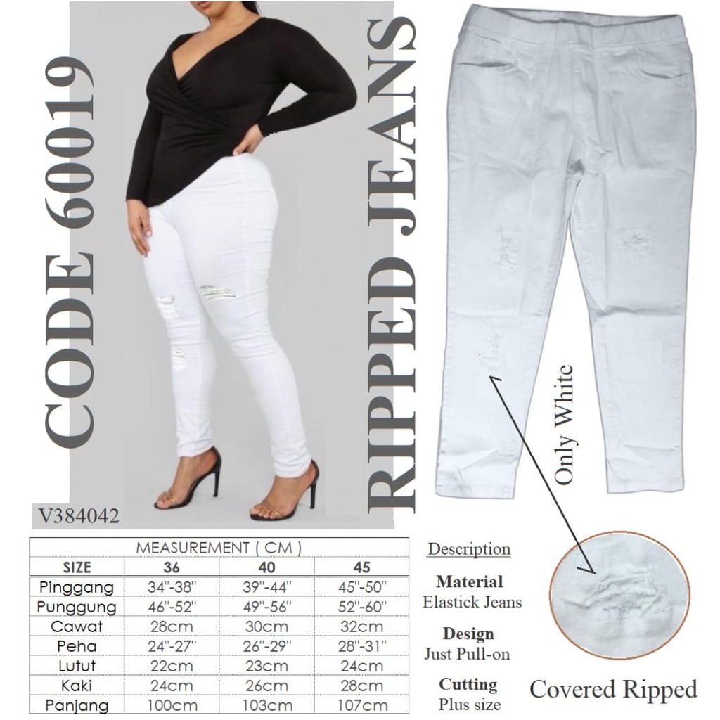 (2XL-4XL)Ripped Jeans Women Skinny Cutting Slim Fit High Waist Seluar ...