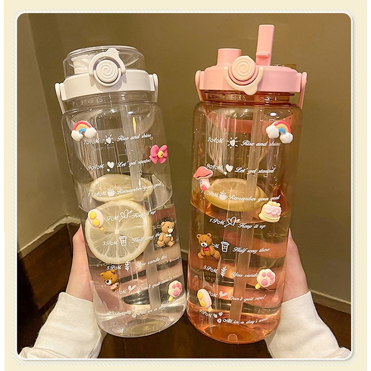 1500ml / 2000ml Large Capacity Water Bottle with Straw Summer Sports Portable Plastic Cup Bottle ...