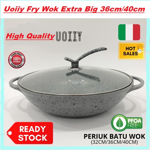 🌹READY STOCK🌹 Uoiiy Fry Wok 36CM/40CM Extra Big Viral Cookware Granite Stone Non Stick Frying ...
