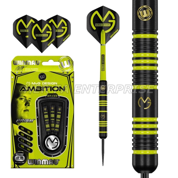 WINMAU MVG Ambition Brass Steeltip Darts Steel Tip Dart Set 22g, 24g ...
