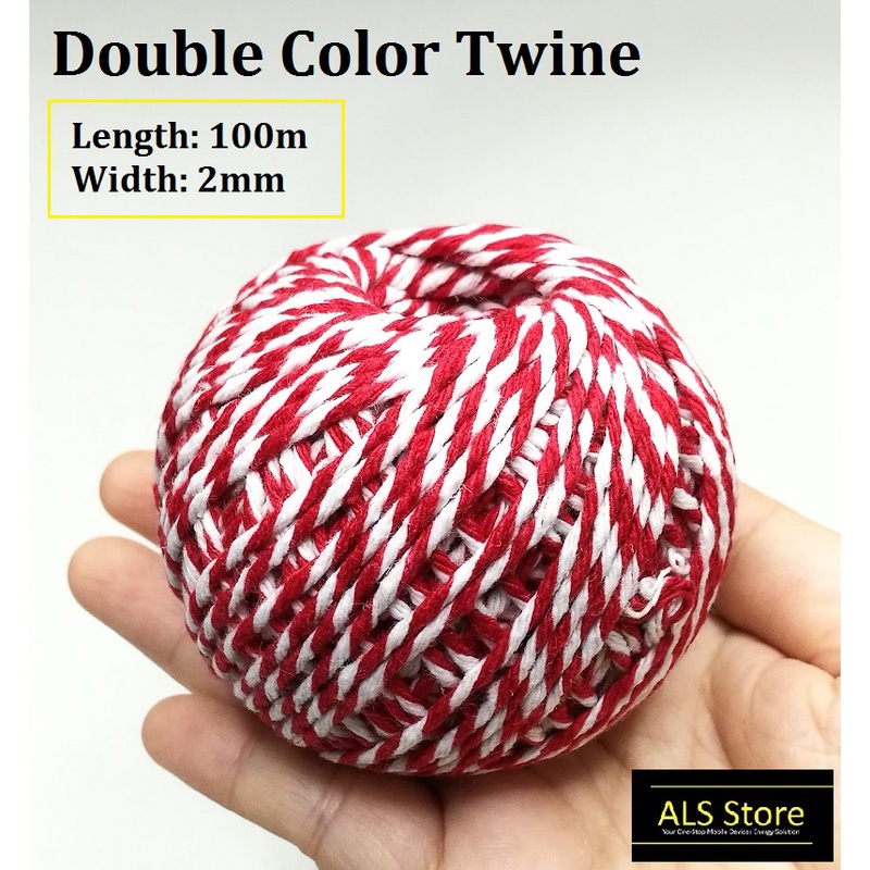 [100m/ROLL] 2mm Double Color Cotton Twine DIY Gift Wrapping Ropes - Red ...