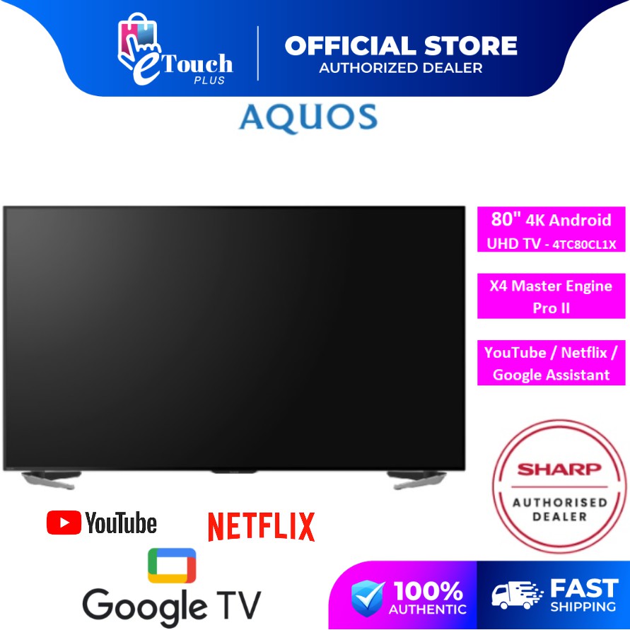 Sharp (80 Inch) 4K HDR Android Smart Google LED UHD TV 4TC80Cl1X ...