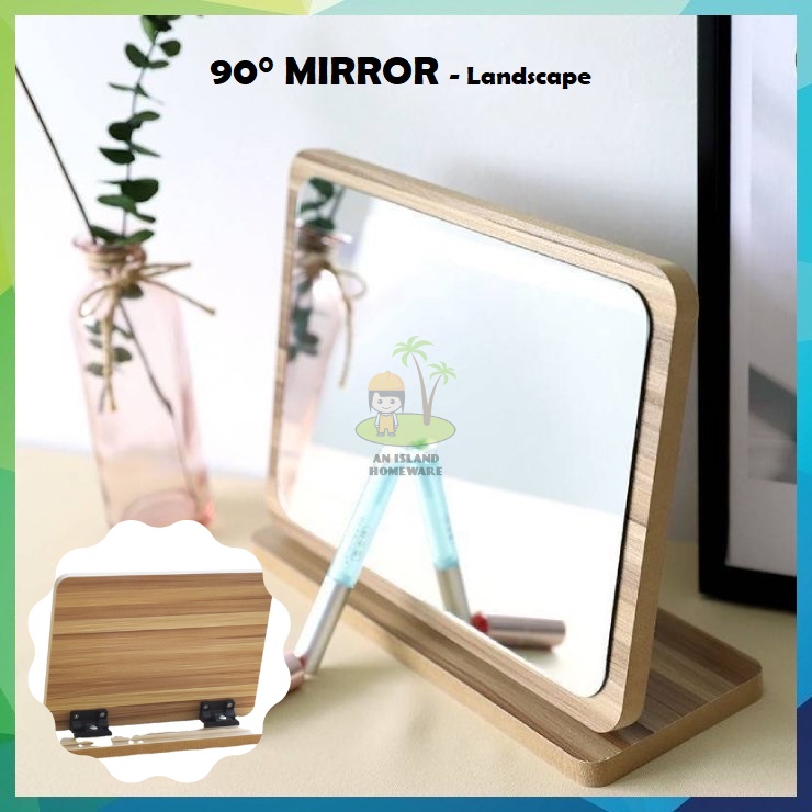 【HOMEWARE】Muji Style Wooden Makeup Mirror 360° / 90° Table Mirror Extra ...