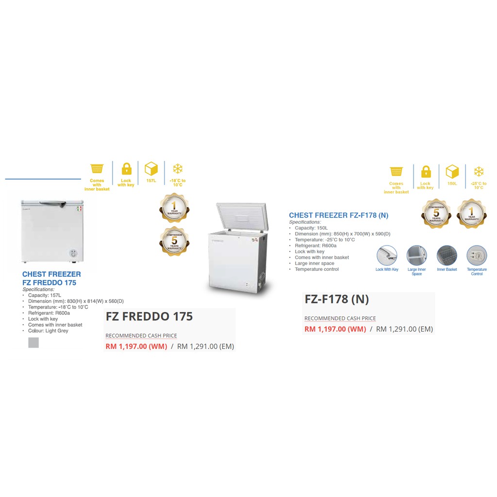 FABER Chest Freezer FZ Freddo 175 WOWSHOP | Shopee Malaysia