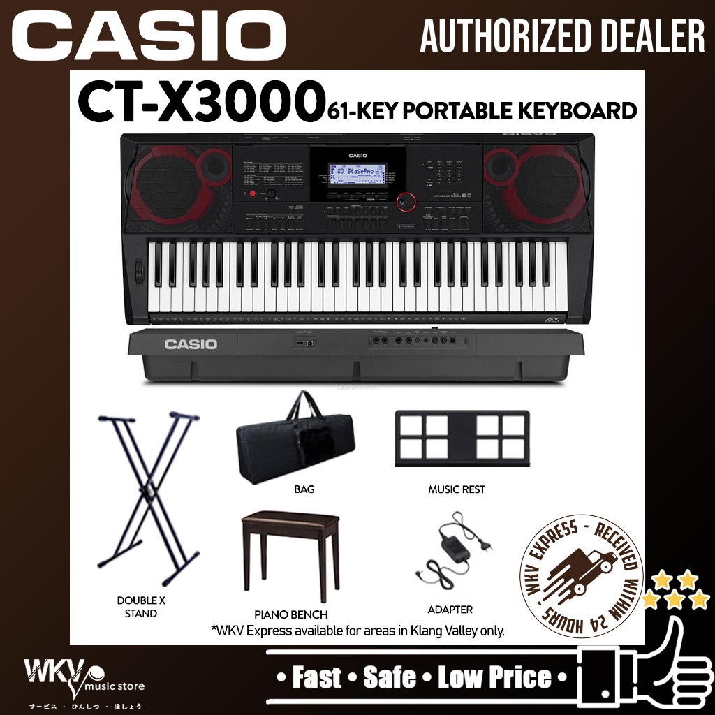 Casio CT-X3000 61-Key Portable Keyboard Package with Piano Bench, Bag ...