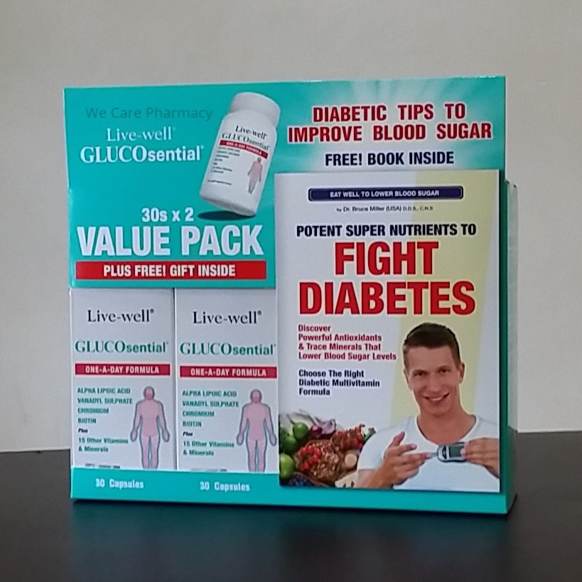 Live-Well GLUCOsential Vegetable Capsules 2x30's With Free Gift ...
