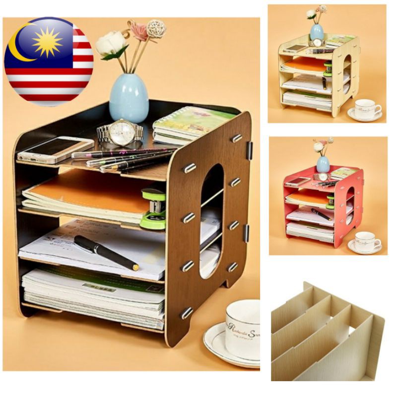 🇲🇾👍🔥Rak Almari Meja Majalah Kertas Kayu Wooden DIY Desktop Desk Office ...