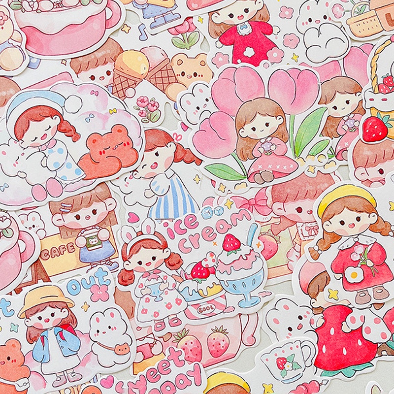 100 Pcs Cute Cartoon Girl Series Stickers Pack Decorative DIY Material ...