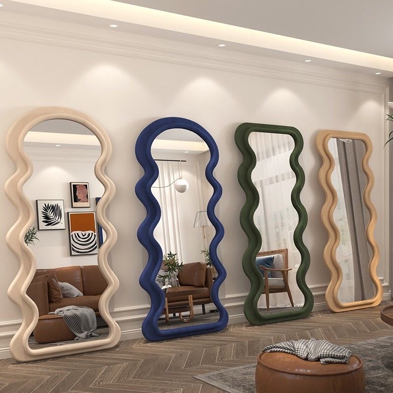 wave full body mirror flannel edging Nordic retro cute dressing mirror ...