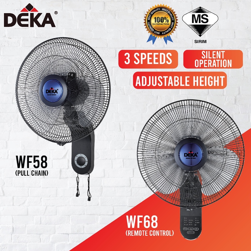 DEKA Fan WF58 / WF68 Wall Fans 16" 3 Blades Speed AC Motor Remote ...