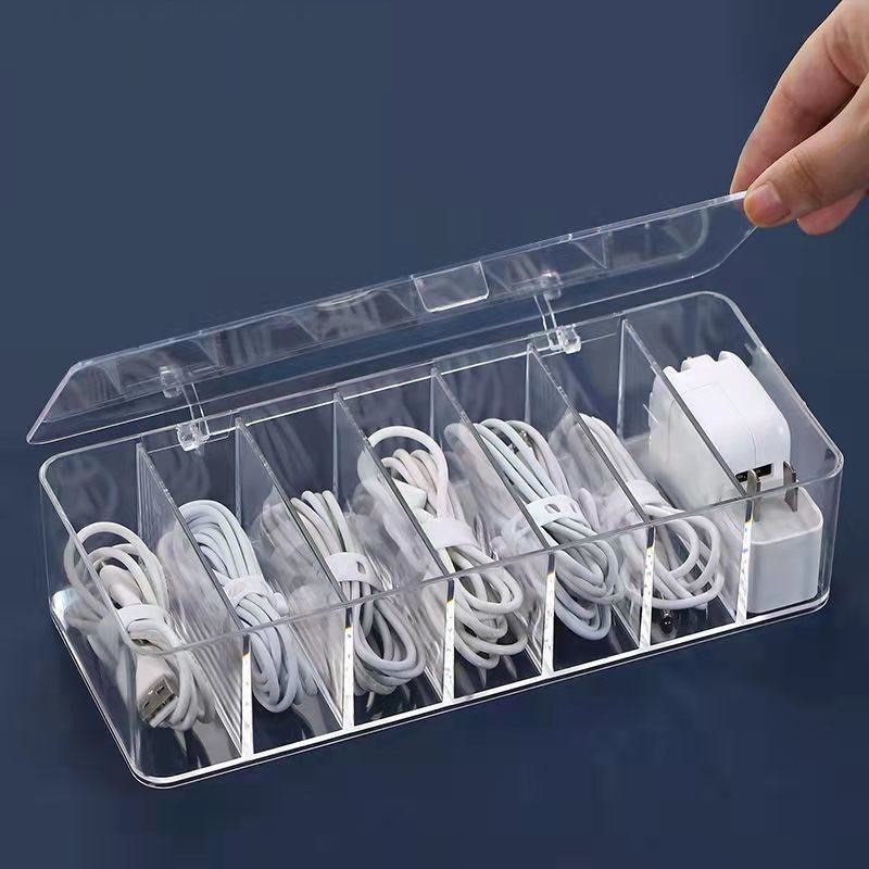 Cable Wire Storage Box Desk Stationary Organizer Transparent Multi Slot ...