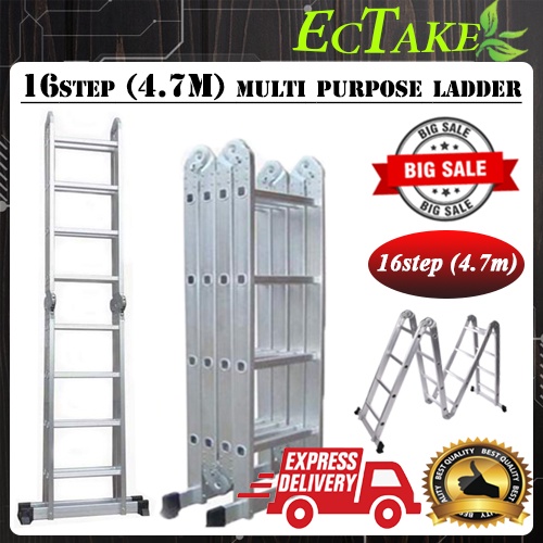 [ECTAKE] 16 STEP (4.7M) ALUMINIUM MULTI PURPOSE LADDER 16 Steps Folding ...