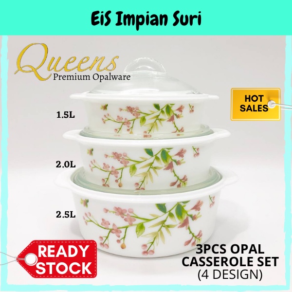 (Ready Stock!!) Queens Premium Opal 6pcs Casserole Set Serving Dish ...