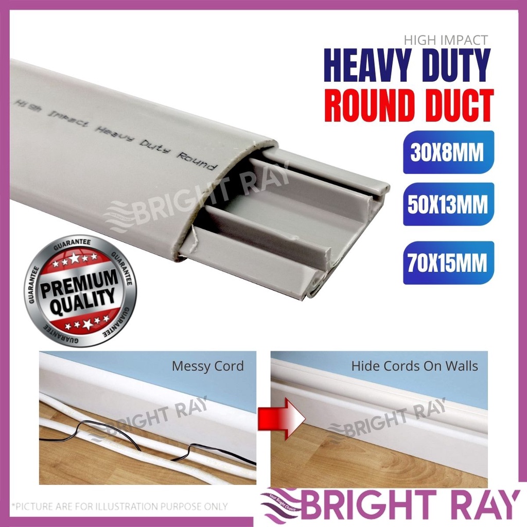 30x8MM / 50X13MM / 70X15MM PREMIUM Half Round Type Wiring Duct Grey ...