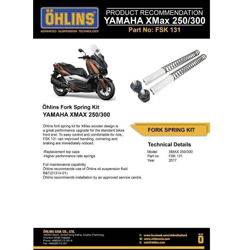 ORIGINAL OHLINS XMAX FORK KIT FSK-131 100%ORIGINAL MADE SWEDEN X-MAX ...