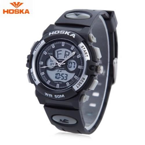 HOSKA HD005S DUAL MOVT CHILDREN SPORT QUARTZ WATCH WHITE AND BLACK ...