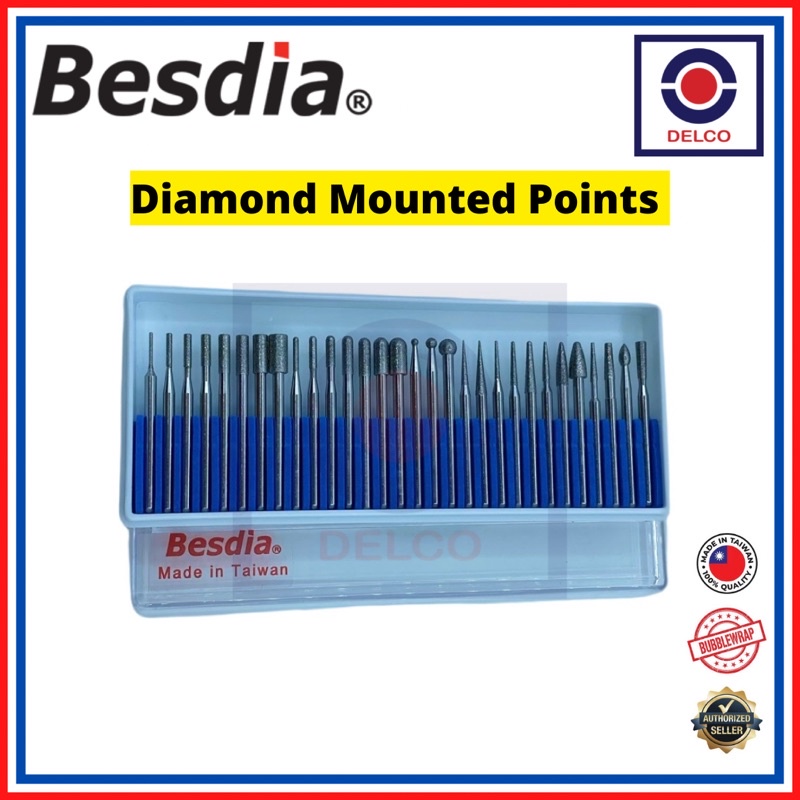 BESDIA Taiwan BMS-30 (3mm shank) Diamond mounted point assortment set ...