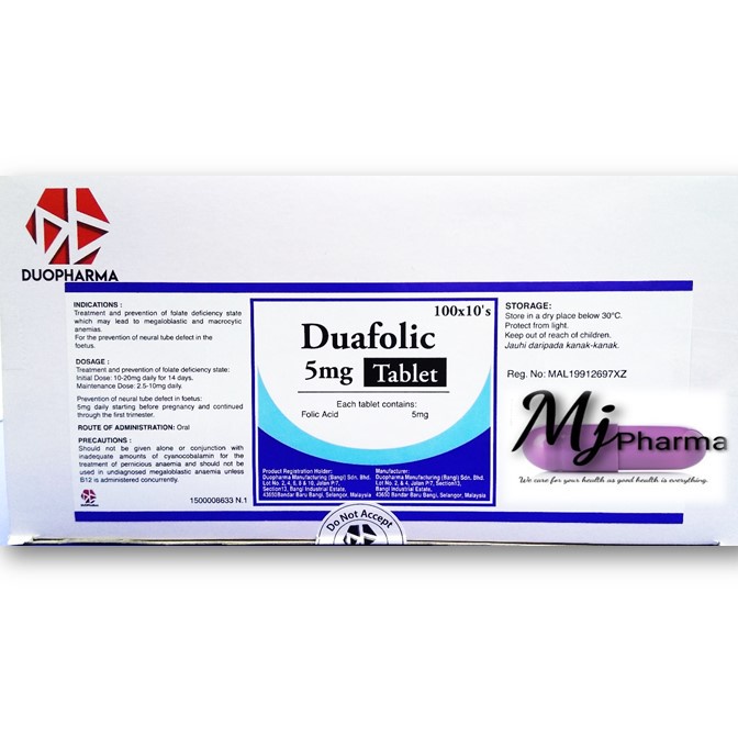 DUAFOLIC Folic Acid Tablet 5mg 10sX30 strips | Shopee Malaysia